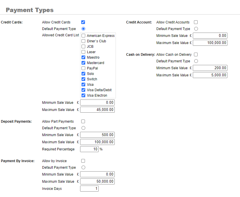 Payment Settings – eStore